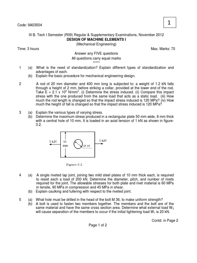 9A03504 Design of Machine Elements 21 | PDF | Strength Of Materials ...