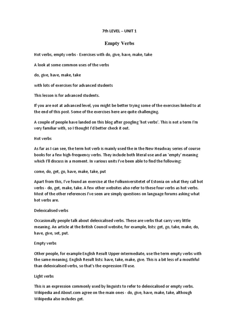 Empty Verbs | PDF | Verb | Rules