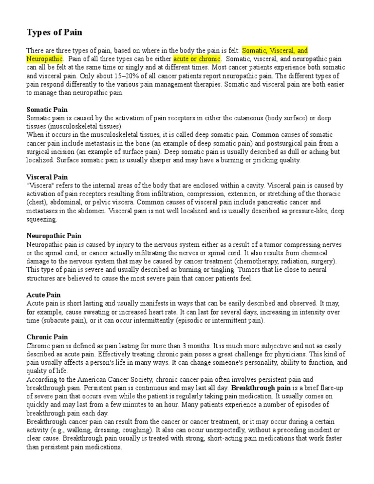 Types of Pain | PDF | Pain | Chronic Pain