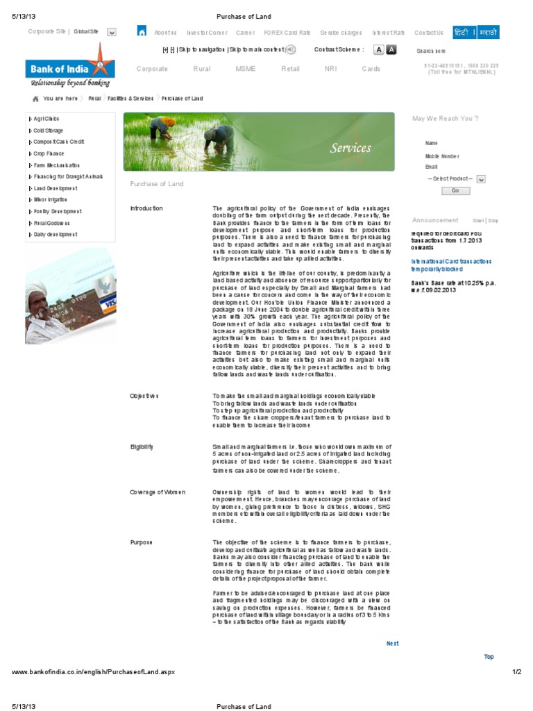 Corporate Rural Msme Retail NRI Cards: Purchase of Land | PDF | Farmer ...