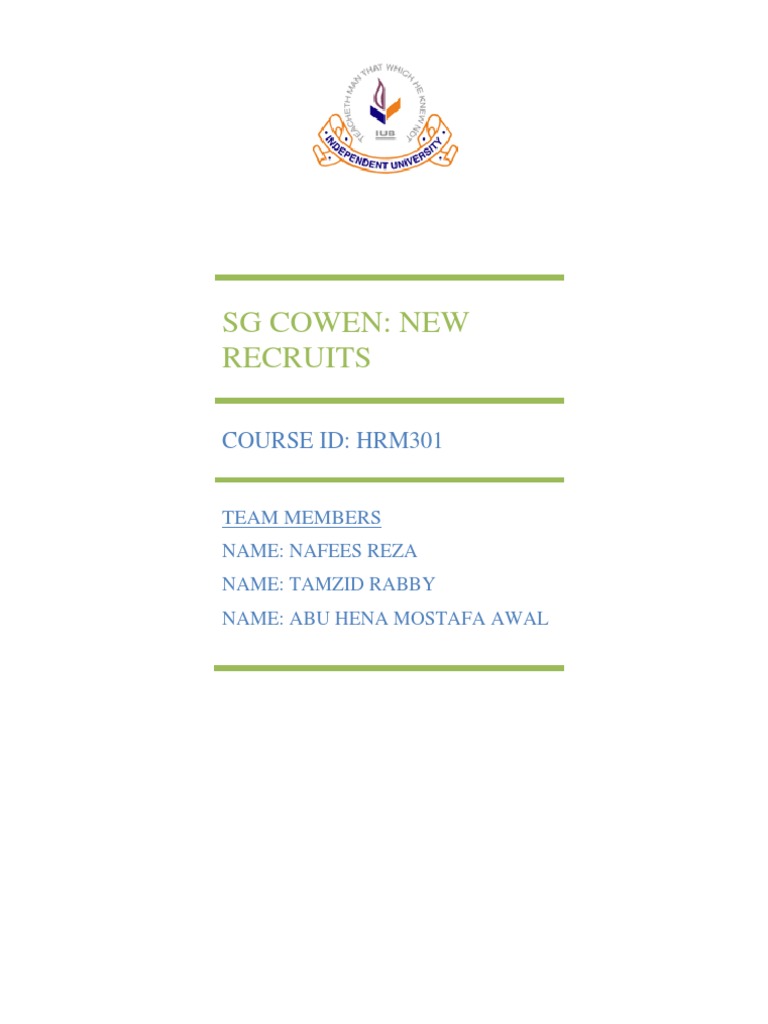 SG Cowen | PDF | Recruitment | Leadership