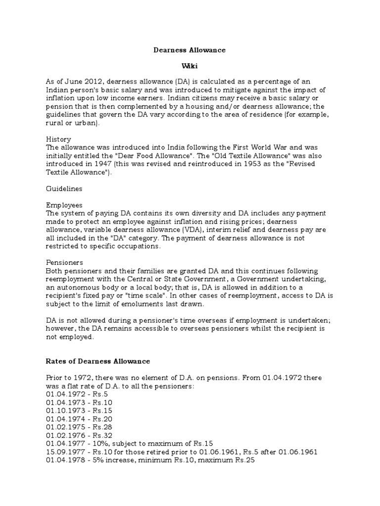 Dearness Allowance | Download Free PDF | Working Conditions ...