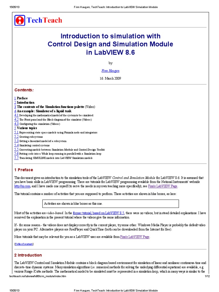 Finn Haugen, TechTeach - Introduction To LabVIEW Simulation Module ...