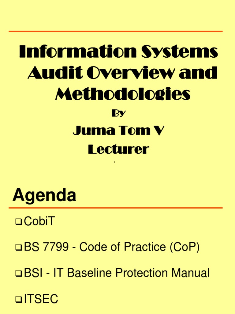 Lecture 1 Information Systems Auditing Overview And Methodologies Pdf Computer Security