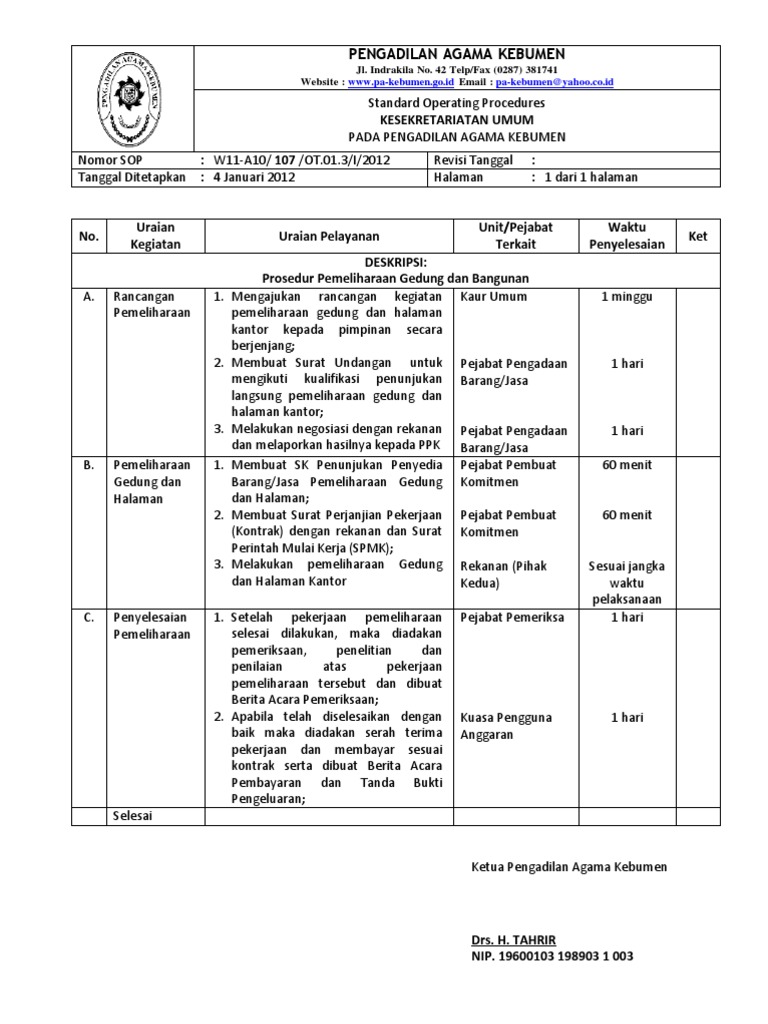 SOP Pemeliharaan Gedung Dan Bangunan | PDF | Teknologi & Rekayasa