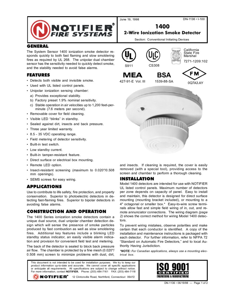 Detector Notifier | PDF | Electrical Wiring | Electrical Engineering