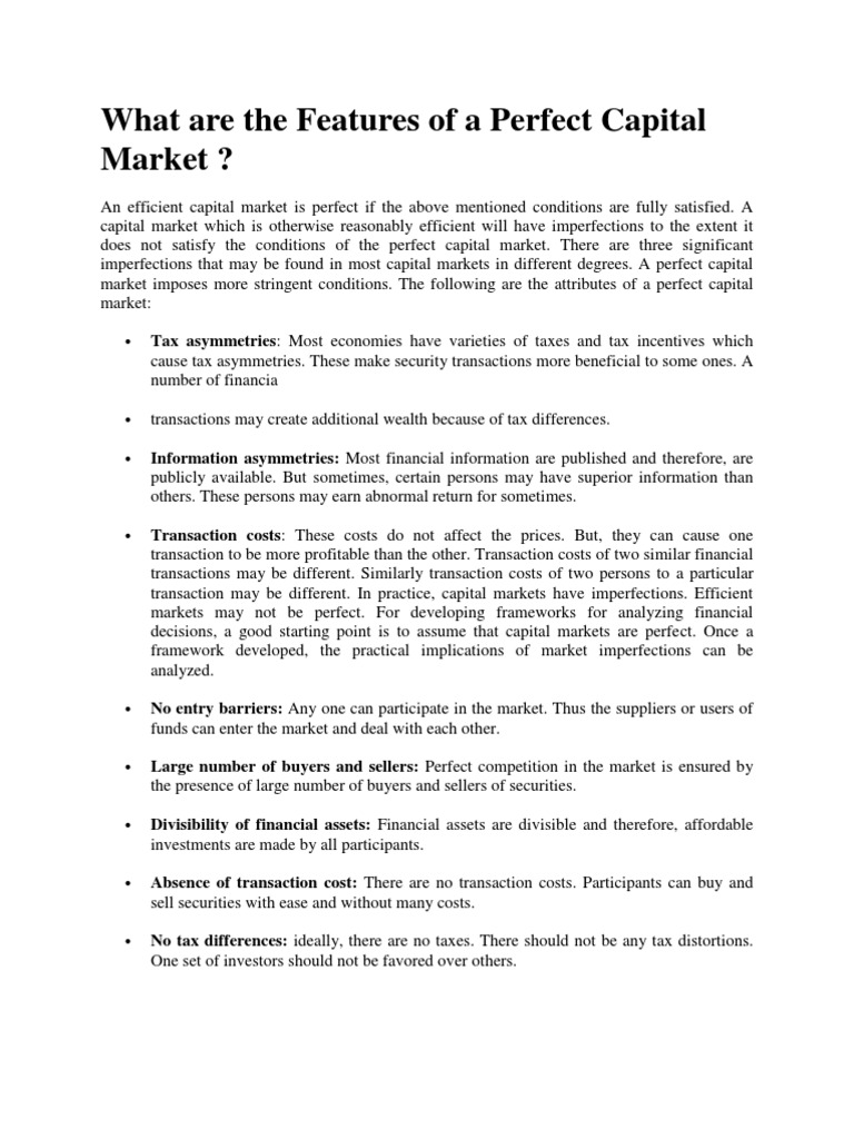 Features of A Perfect Capital Market | PDF | Capital Market | Market (Economics)