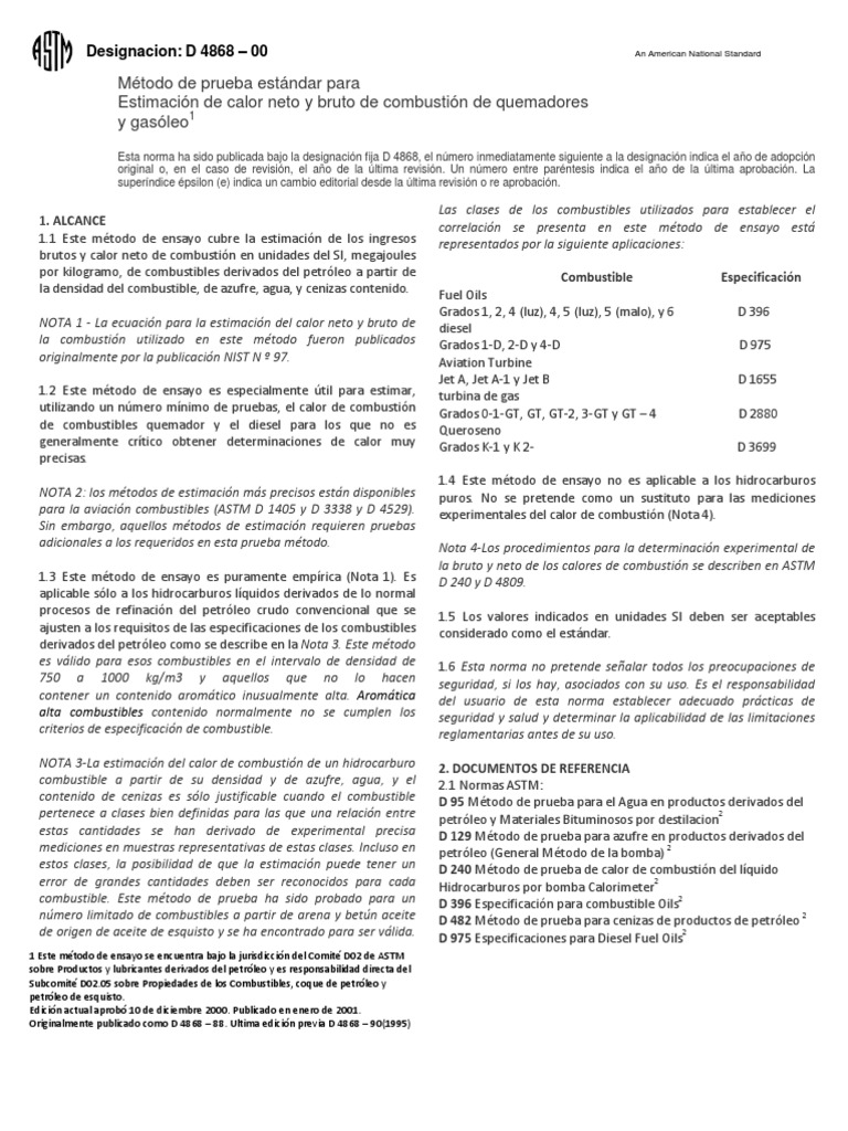 Método ASTM D 4868: Calor de Combustión | PDF | Petróleo | Combustibles