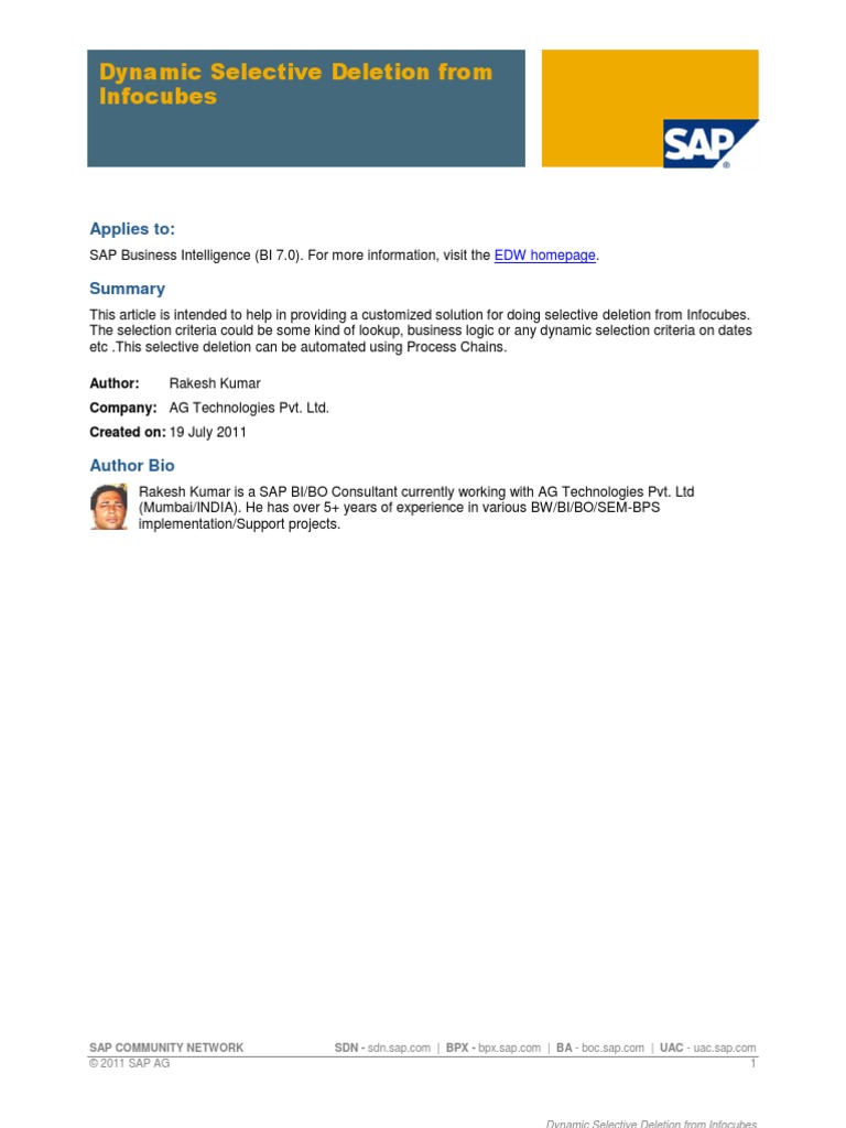 Dynamic Selective Deletion From Infocubes Download Free Pdf Computer Programming Computing