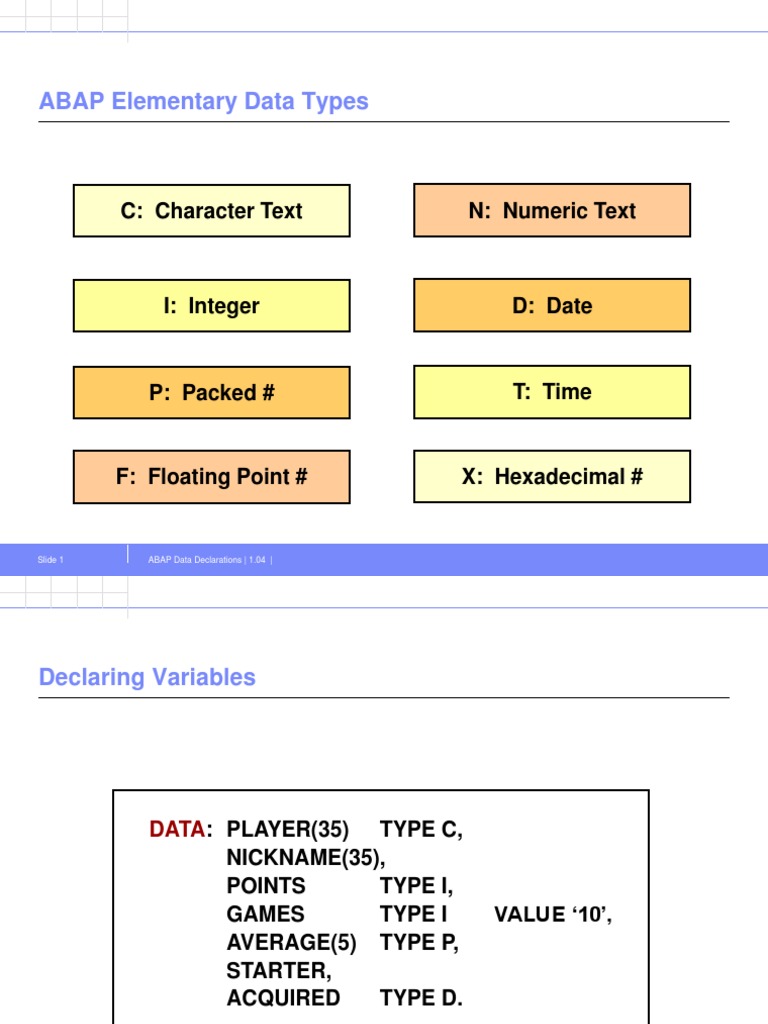 Abap Elementary Data Types C Character Text N Numeric Text Pdf 7957
