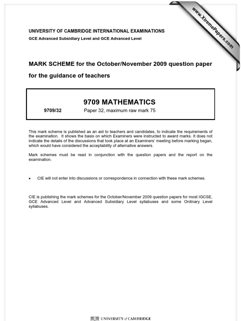 9709 w09 Ms 32 | PDF | Trigonometric Functions | Test (Assessment)