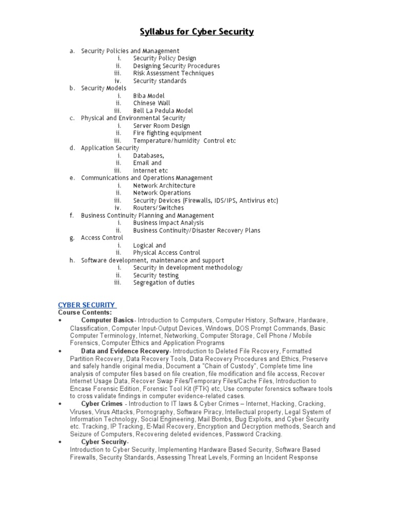 Syllabus For Diploma in Cyber Security | PDF | Computer Security | Security