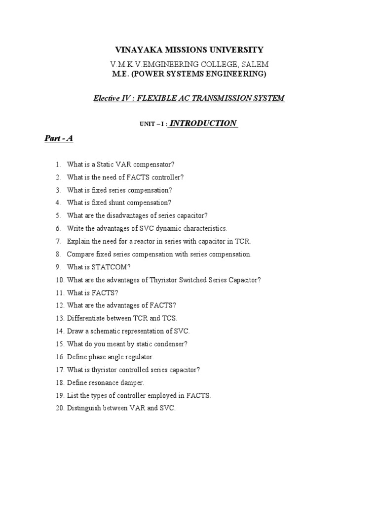 Elective IV-flexible Ac Transmission System | PDF | Electric Power System | Electrical Components