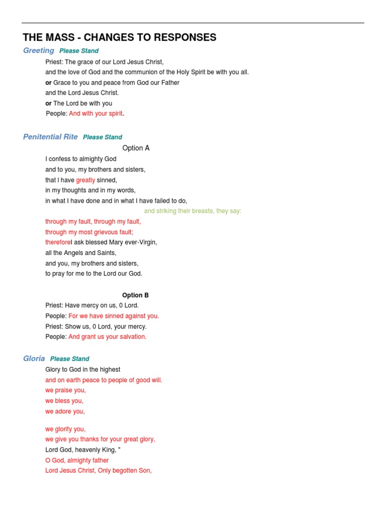 Changes to Mass Responses Guide | PDF | Mass (Liturgy) | God The Father