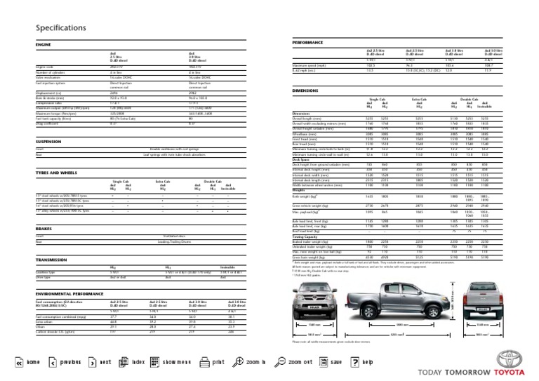 Hilux Specification | PDF | Diesel Engine | Four Wheel Drive
