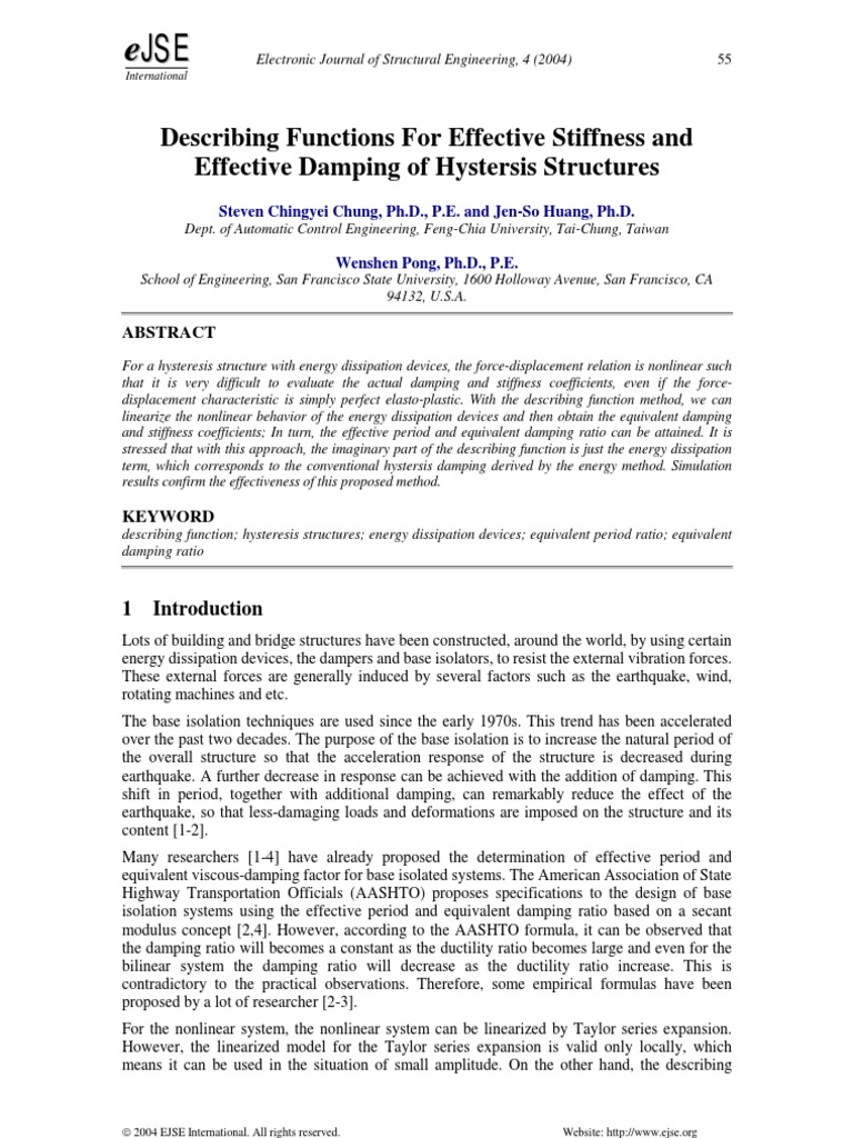 Describing Functions For Effective Stiffness | PDF | Hysteresis | Physics