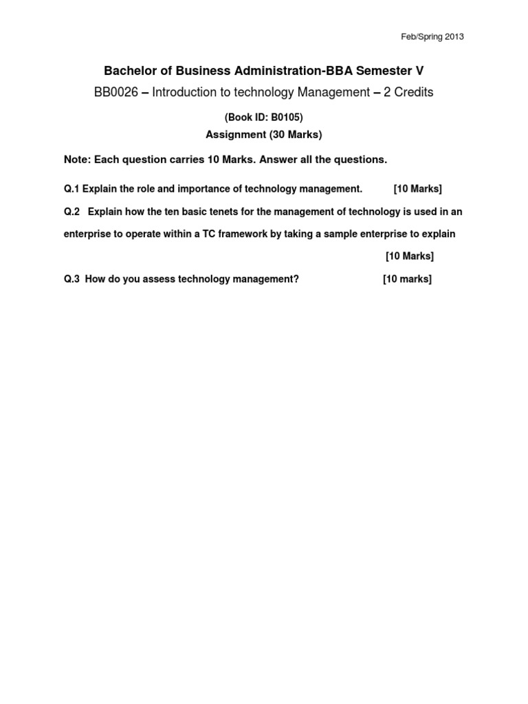 Technology Management Assignment Guide | PDF