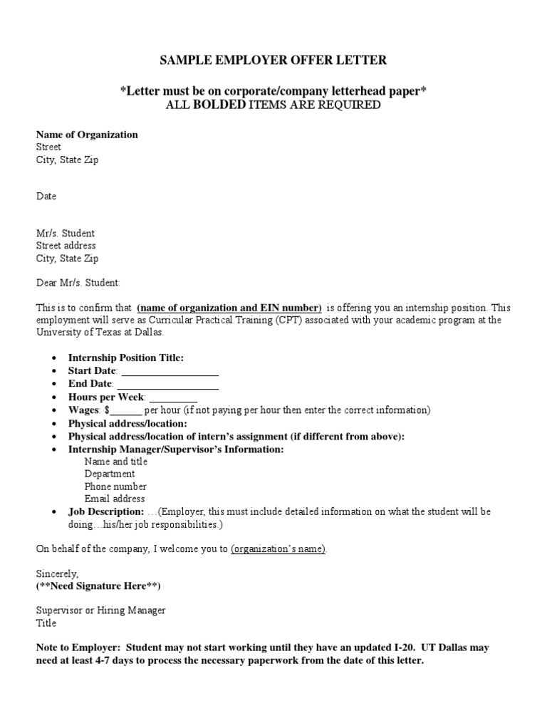CPT Sample Offer Letter New | PDF | Career & Growth | Finance & Money ...