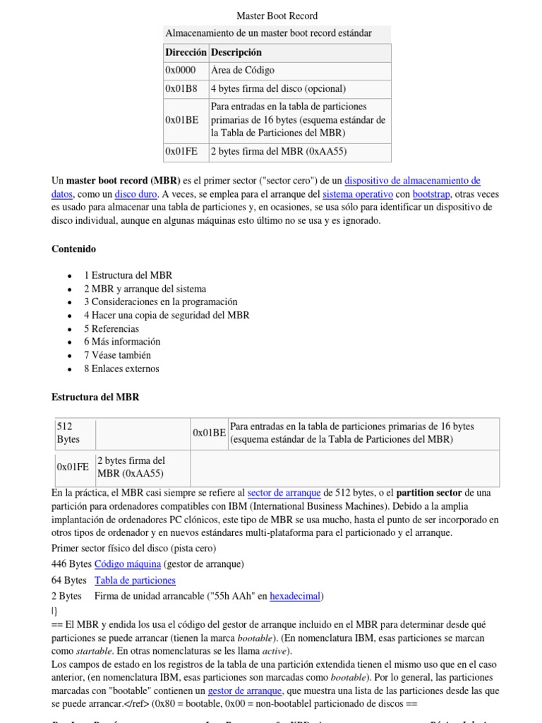 Master Boot Record | PDF | Clases de computadoras | Hardware de la ...