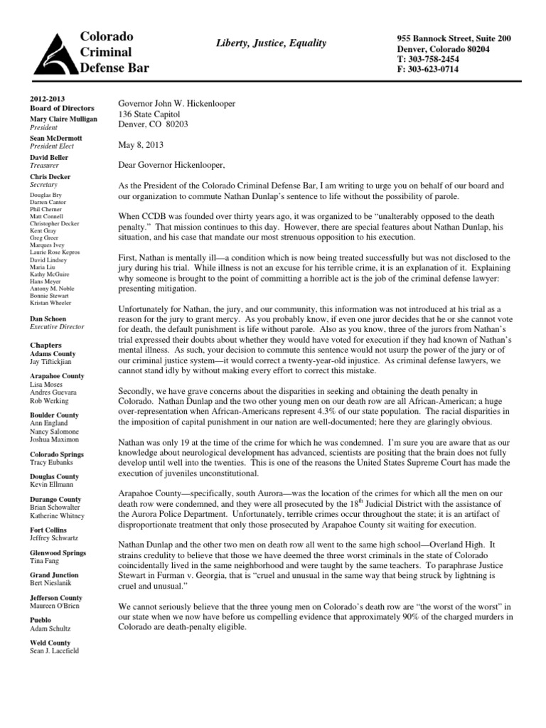 Colorado Criminal Defense Bar Letter | PDF | Capital Punishment ...