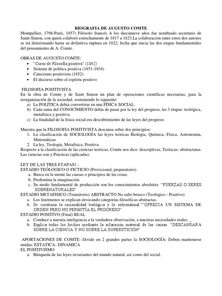 Biografía y Aportaciones de Augusto Comte | PDF
