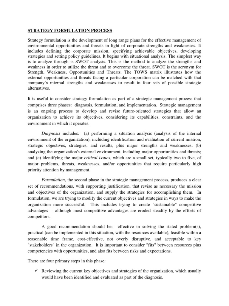 Strategy Formulation Process | PDF | Strategic Management | Swot Analysis