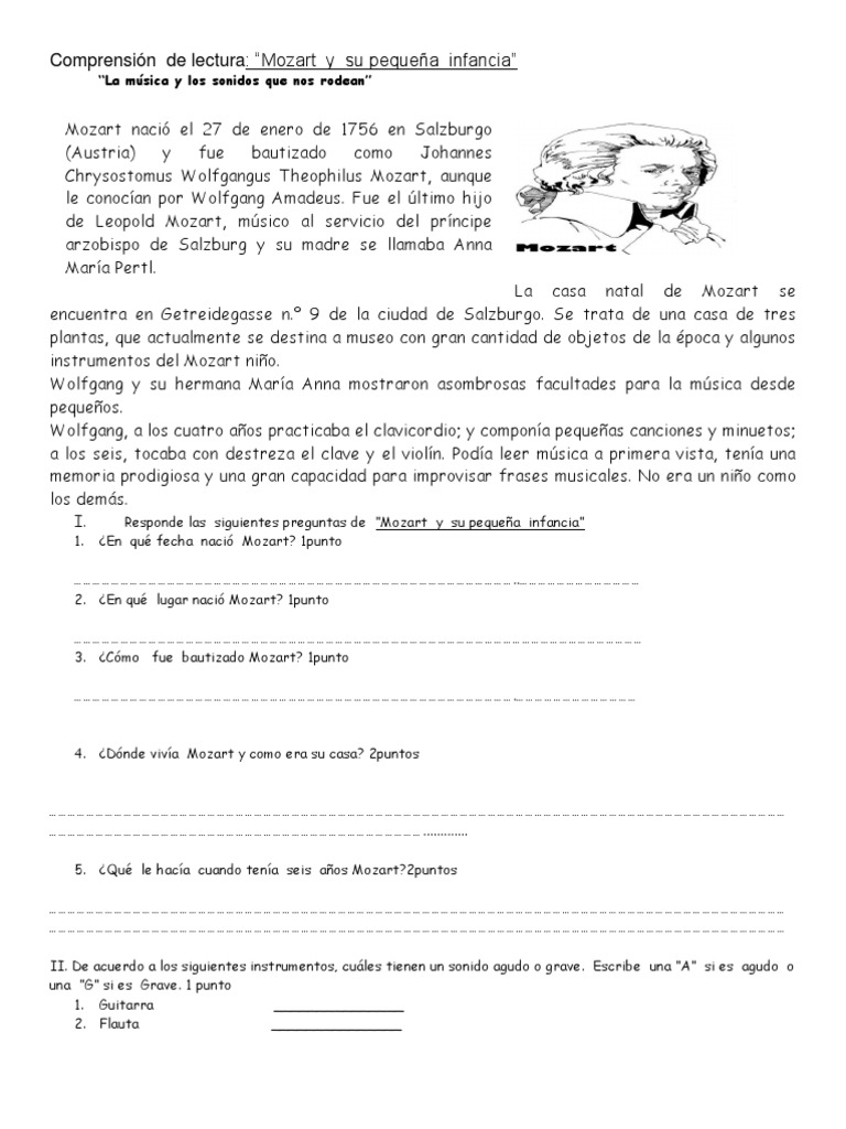 comprension lectora | Wolfgang Amadeus Mozart | Clave