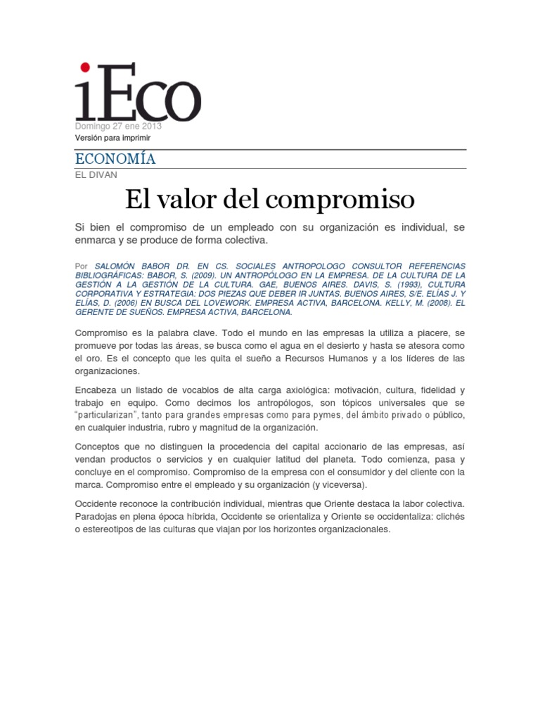 El Valor Del Compromiso | Descargar gratis PDF | Recursos humanos ...