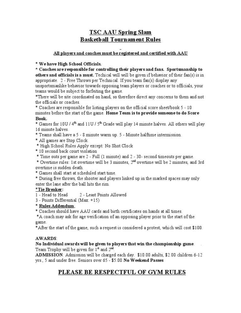 AAU Spring Slam Tournament Guide | PDF