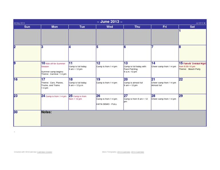 June 2013 Calendar Filled in | PDF