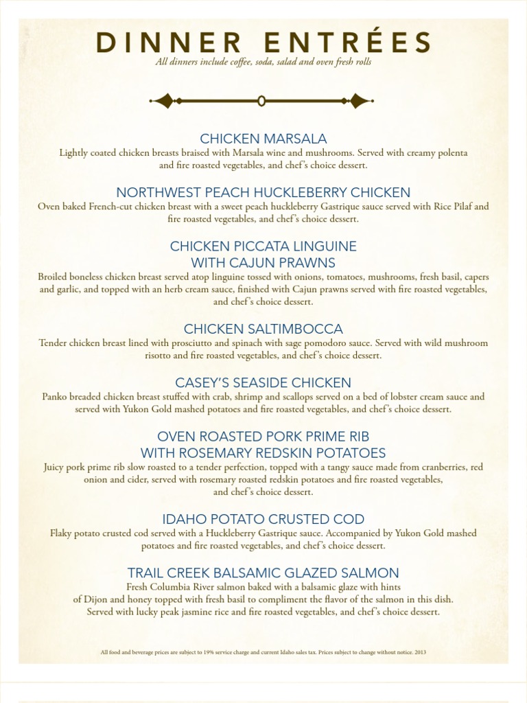 Delicious Dinner Entrées Menu | PDF | Steak | Roasting