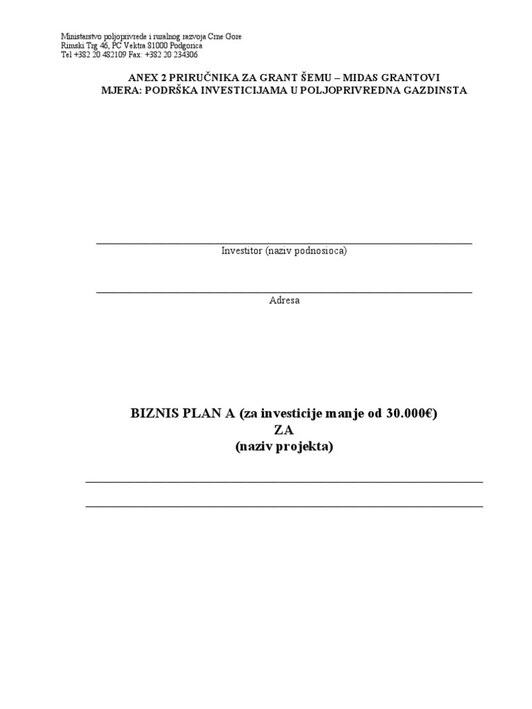 Obrazac Za Biznis Plan | PDF