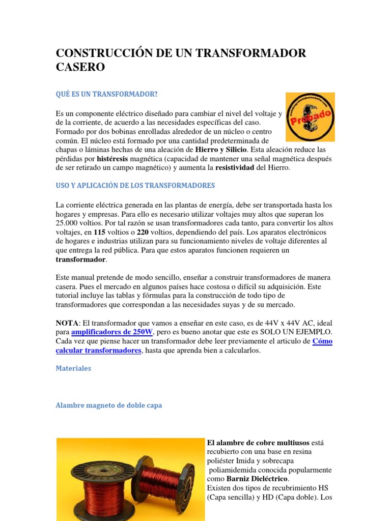 Construcción de Un Transformador Casero | PDF | Transformador | Inductor