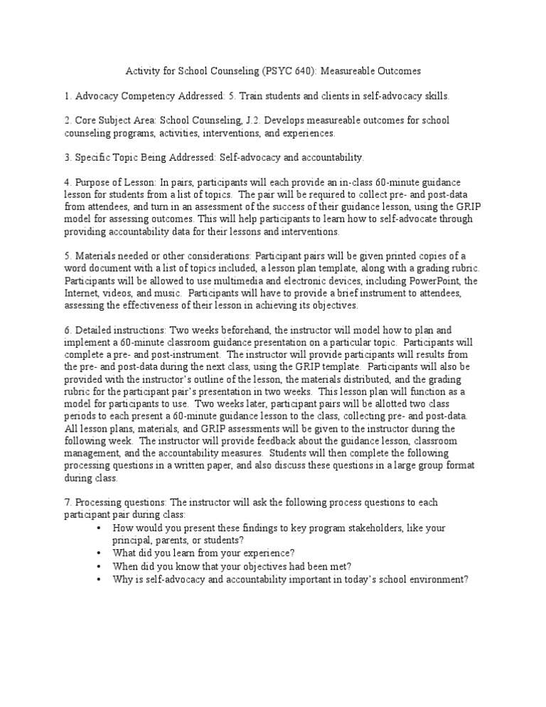 Sample Lesson Plan Pdf School Counselor Lesson Plan