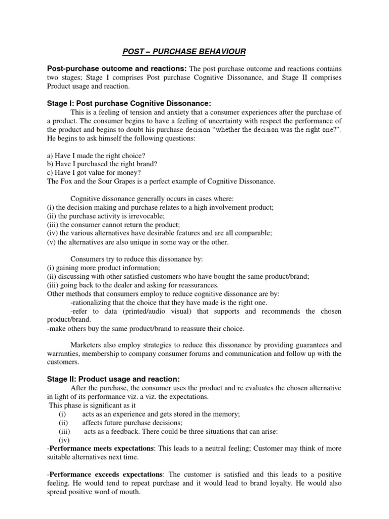 Post Purchase Behaviour | Download Free PDF | Brand | Applied Psychology