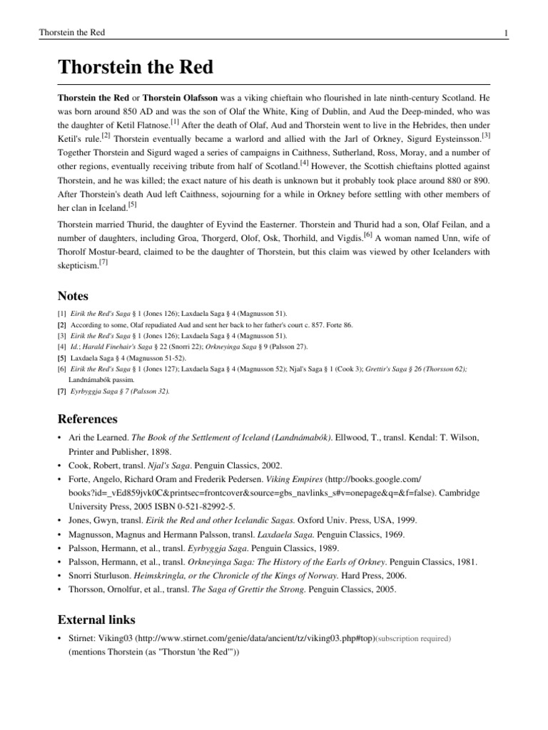 Thorstein The Red | Download Free PDF | Scandinavia | Viking Age People