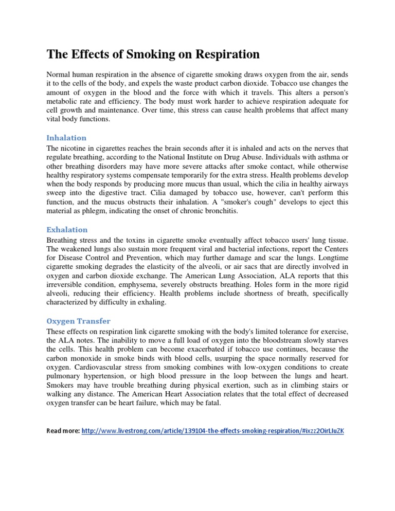 The Effects of Smoking On Respiration | PDF | Breathing | Lung