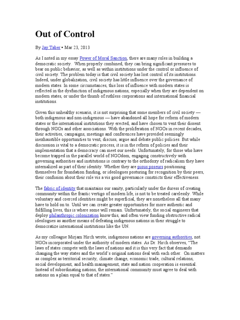 Out of Control | PDF | Non Governmental Organization | Governance
