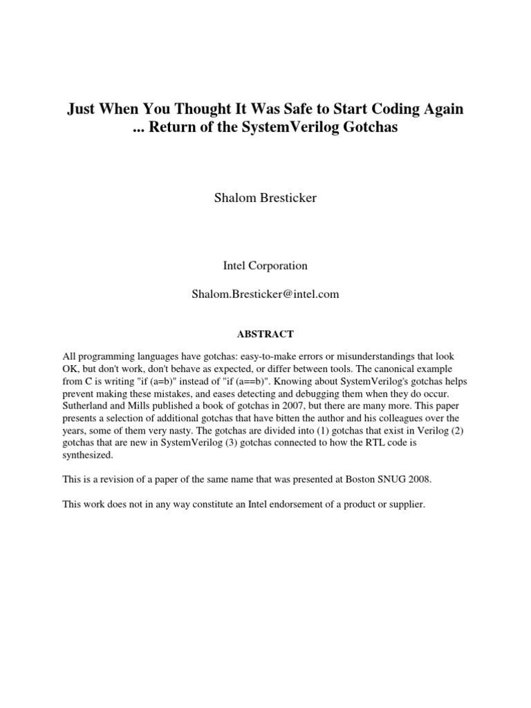 Return Of The Systemverilog Gotchas Bresticker Pdf C Programming Language String