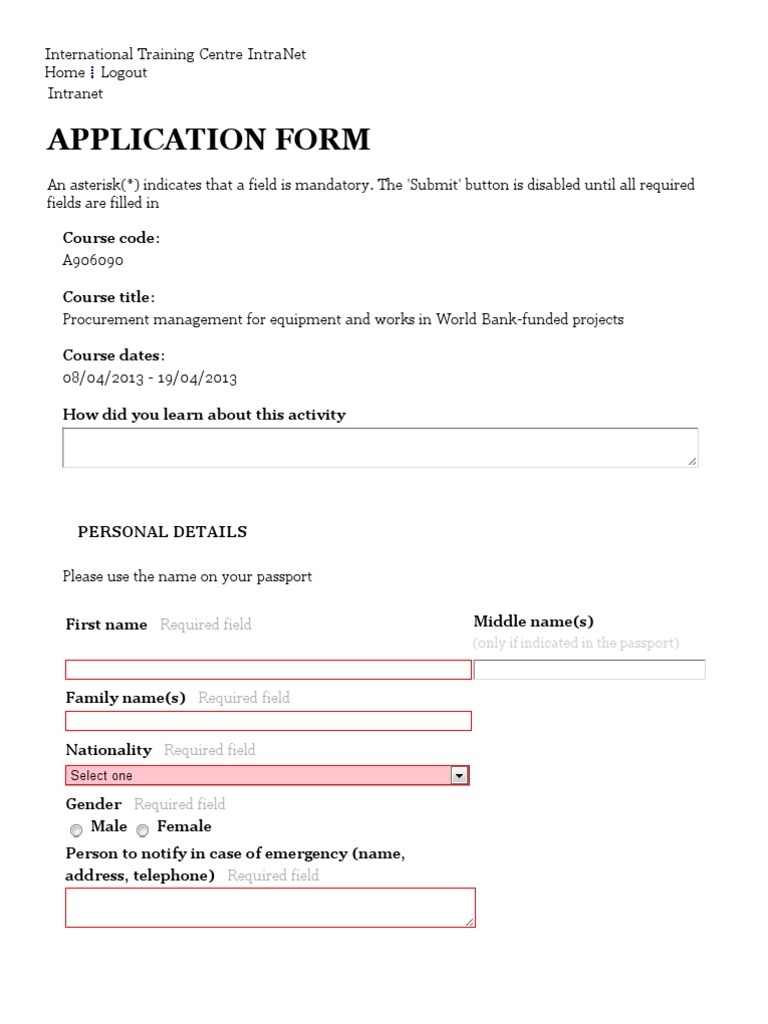 ITC ILO Turin Course - Application Form | PDF | Address (Geography) | Email
