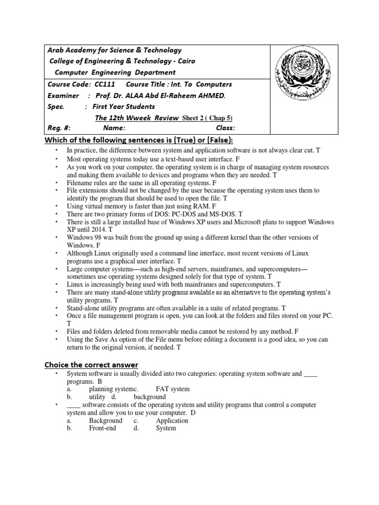 000 2013 12 Week Review Sheet2 Ch5 Answer | PDF | Operating System ...