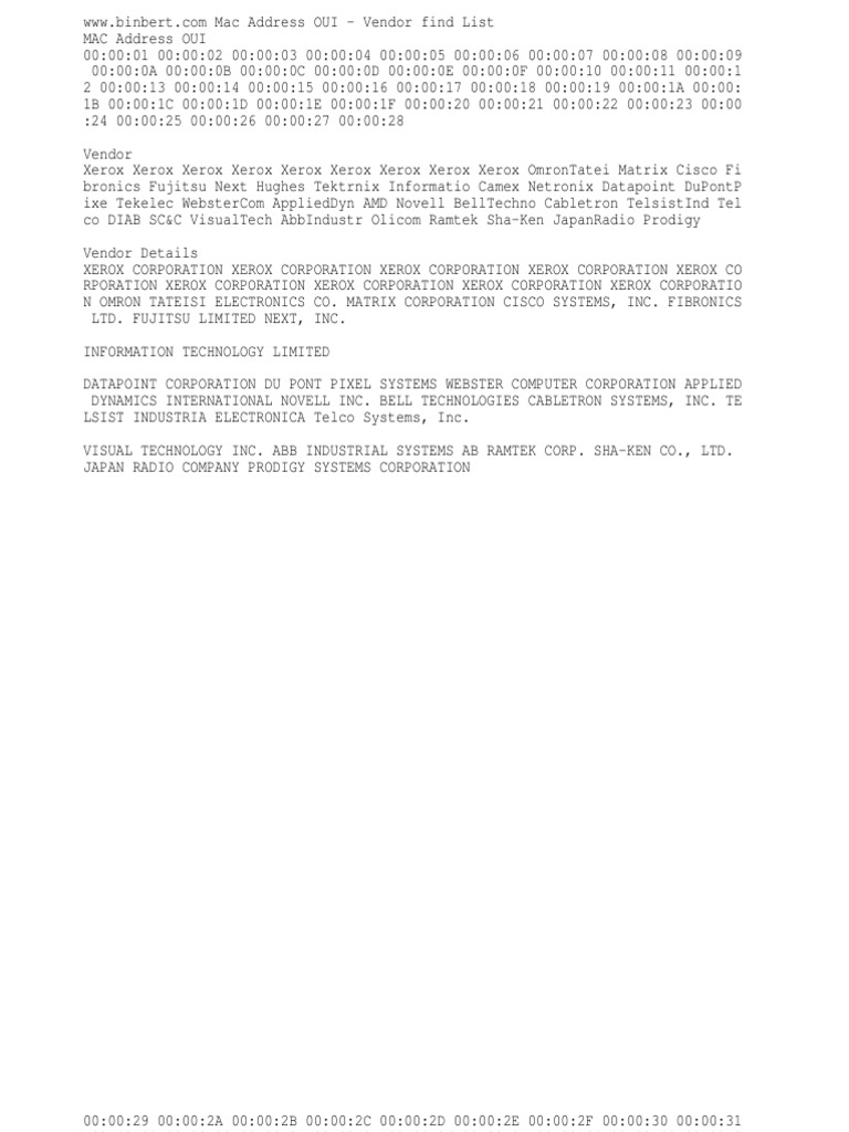 Mac Address Oui Vendor Find List Pdf