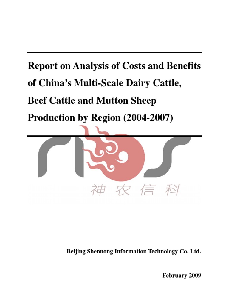 Report On Analysis of Costs and Benefits of China's Dairy Cattle, Beef ...