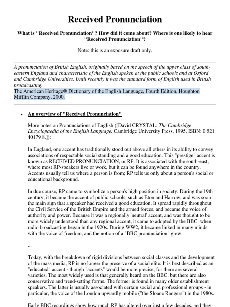 Received Pronunciation | PDF | Accent (Sociolinguistics) | English Language
