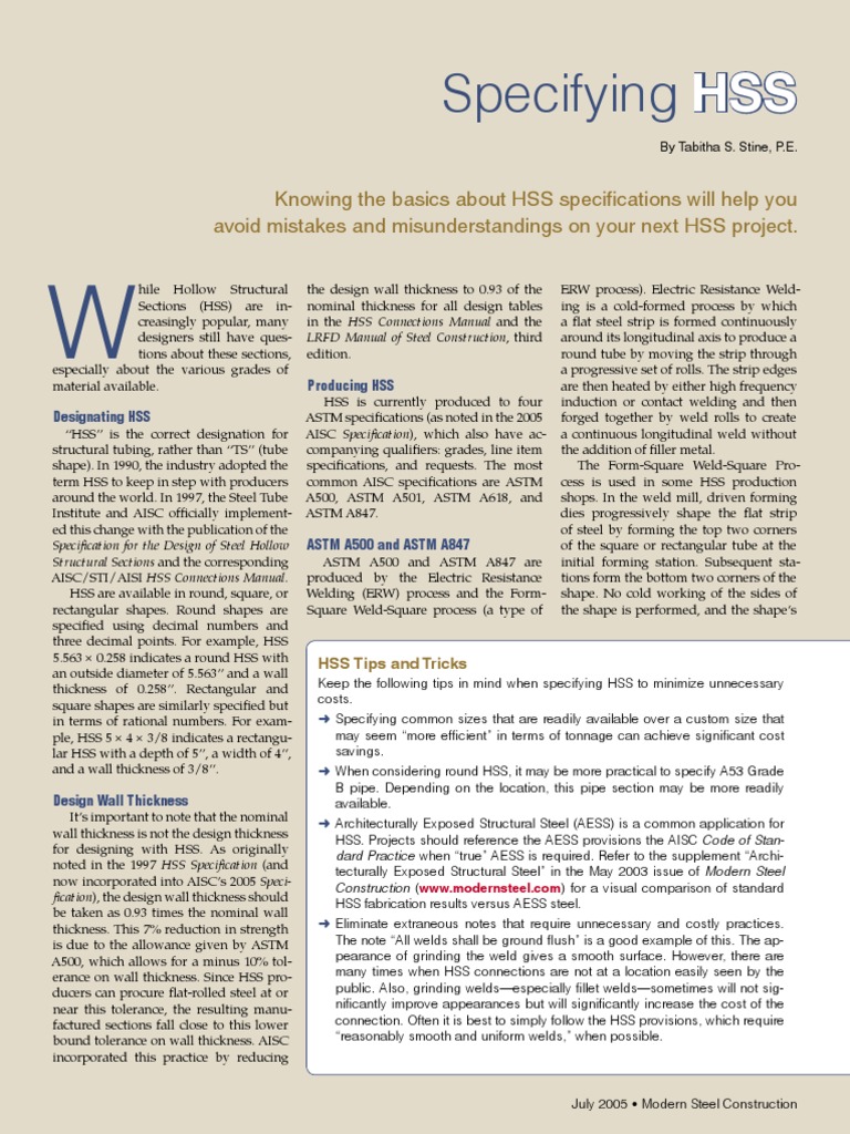 HSS Specs | PDF