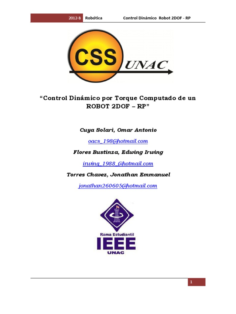 Control Dinámico Por Torque Computado de Un Robot de Dos Grados de ...
