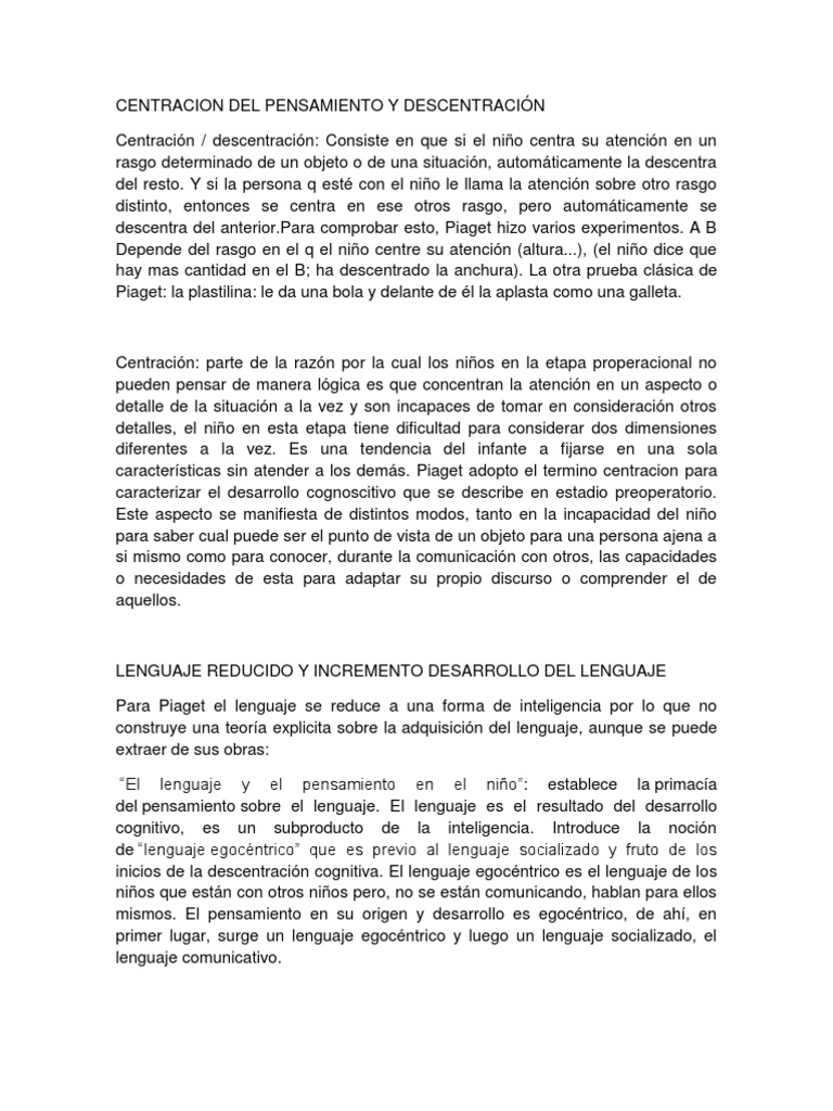 Centracion Del Pensamiento y Descentración | PDF | Ciencia cognitiva ...