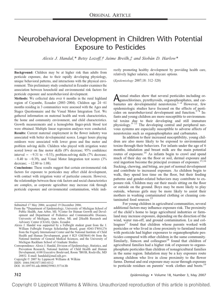 Neurobehavioral Development in Children With Potential Exposure To ...