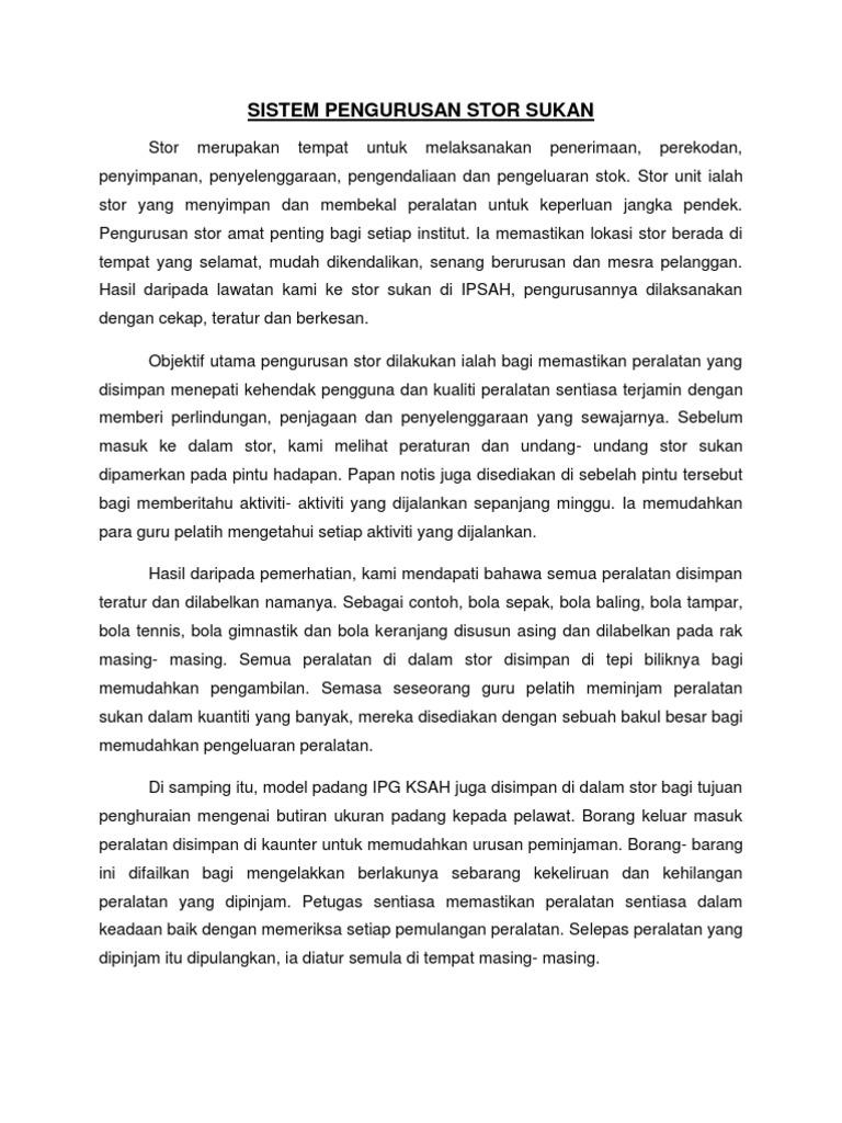 Lawatan Ke Stor Sukan | PDF