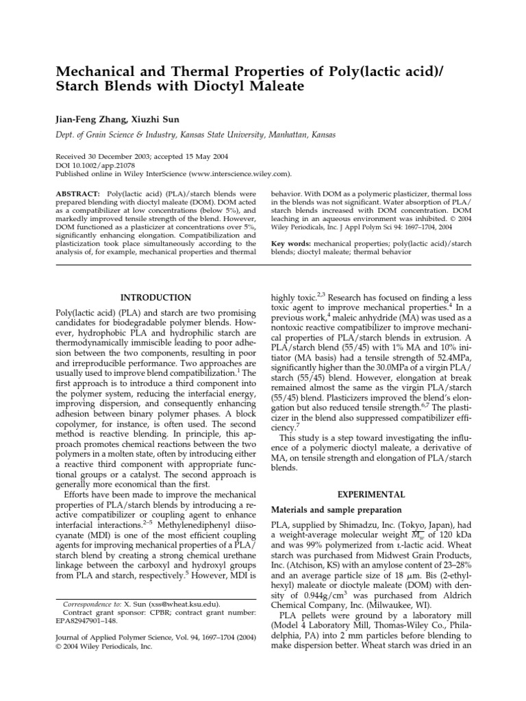 Mechanical and Thermal Properties of Poly (Lactic Acid) / Starch Blends ...